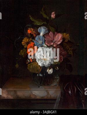 Anna Ruysch - Still Life of Flowers in a Glass Vase on a Stone Table ...