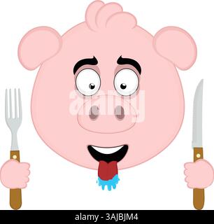 Hungry Face Expression With Pig Cartoon. Vector and Illustration Stock ...