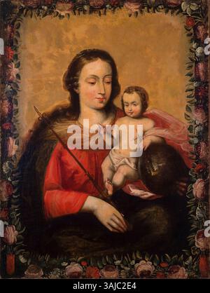 This painting from Peru depicts the Madonna and Child, with the child ...