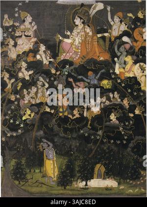 The painting illustrates the moment in Hindu mythology when the god ...