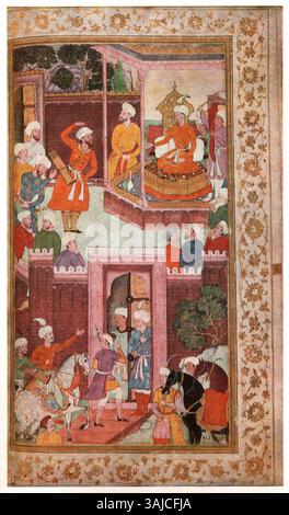 This 1590 painting from the Baburnama depicts Babur in 1511 in Kunduz ...