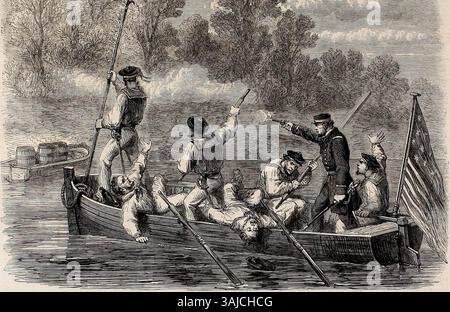 American Civil war. Confederates trapping a boat's crew of t Stock ...