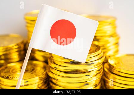 Stack of coins money with Japan flag, finance banking concept Stock ...