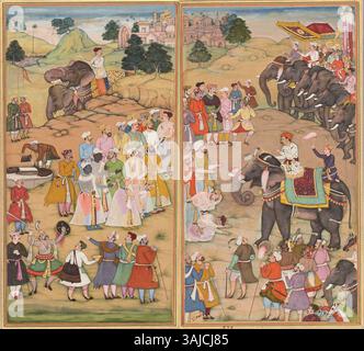 This artwork depicts the Mughal Emperor Akbar in a moment of prayer ...