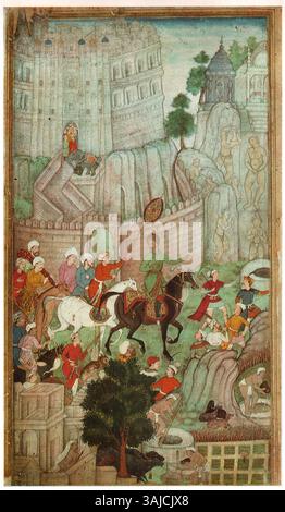 This illustration from the Baburnama manuscript depicts the Mughal ...