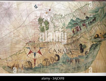 Jacques Cartier's map of Canada from the Nicholas Vallard Atlas (1547 ...