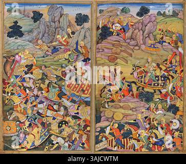 This scene from the 'Baburnama' manuscript illustrates the historical ...