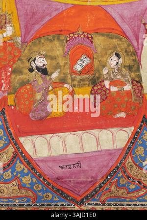 This 19th-century portrait depicts Guru Tegh Bahadur, the ninth Guru of the Sikhs, known for his ...