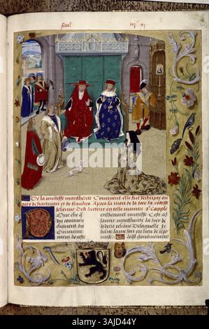 This scene from the 'Annales de Hainaut' shows Count Baudouin giving ...