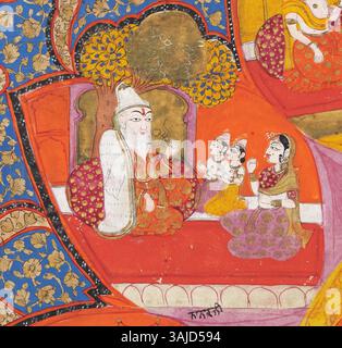 An 1839-1843 painting depicting Guru Hargobind's family, including Guru Hargobind, one of his ...