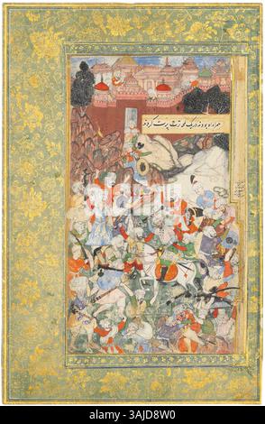 This depiction of Babur in the battle with Shaibaq Khan, painted by ...