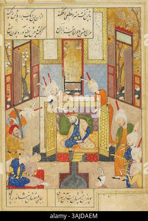 This artwork depicts a scene from the Persian epic Khusraw va Shirin by ...