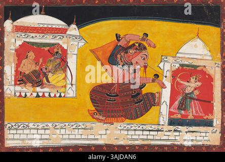 This artwork depicts the mythological scene where Lord Krishna kills ...