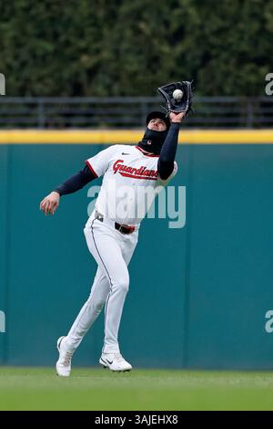 Cleveland Guardians' Nolan Jones catches a fly ball hit by Boston Red ...