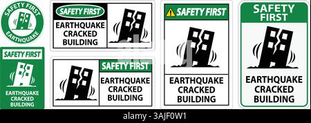 Earthquake Safety First Sign with Cracked Building Stock Vector Image ...
