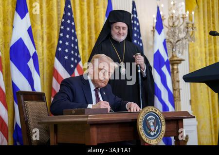President Donald Trump signs a proclamation in the Oval Office of the ...
