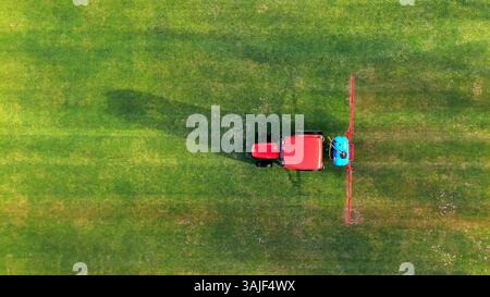 Tractor Working in the Fields, Aerial View. Hay on the field. The view ...
