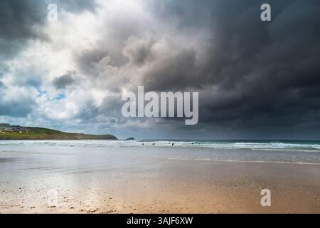 Dark; brooding rainclouds approaching Fistral beach in Newquay in ...