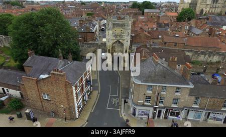 aerial view of Monk Bar, Historical military landmark York, England ...
