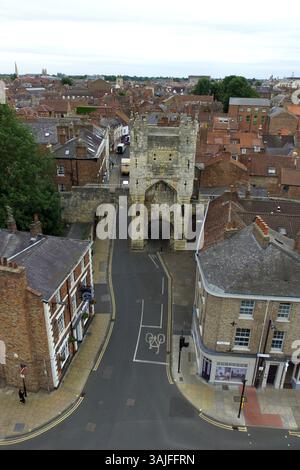 aerial view of Monk Bar, Historical military landmark York, England ...