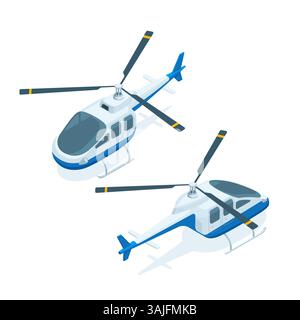 isometric helicopter, in color on a white background, small civil ...