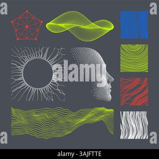 Radial wave sound lines. Circular frame. Sound circle ring. Wavy roun ...