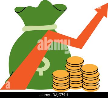 Money bag chart increase, business graph arrow up growth investment ...