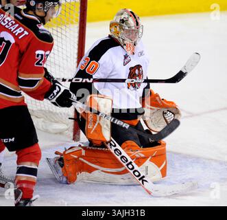 Profile photo on Medicine Hat Tigers goalie Carter Casey during WHL ...