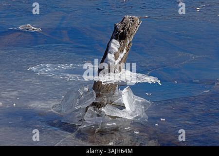 Natural ice sculpture along Potomac river, Maryland, caused by dropping ...