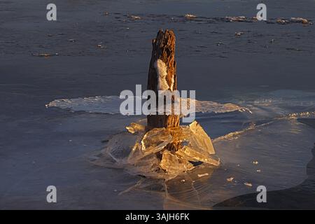 Natural ice sculpture along Potomac river, Maryland, caused by dropping ...