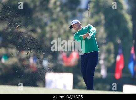 Ludvig Aberg of Sweden hits a shot from a bunker on the 5th hole during ...