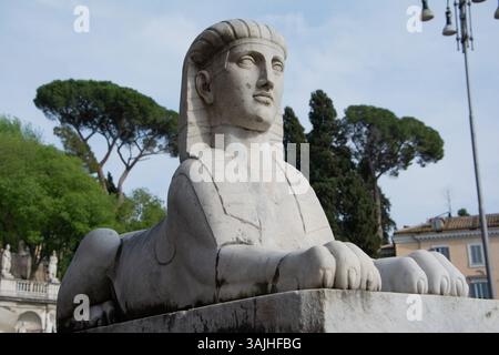 Ancient statue of Sphinx on Piazza del Popolo, Rome, Italy Stock Photo ...