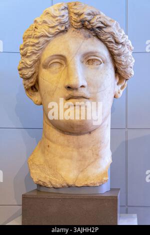 Head from the colossal statue of Roman Emperor Nero (reign 54-68 AD) on ...