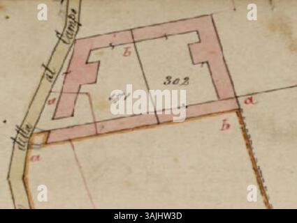 A cadastral map from between 1860 and 1873 showing Cascina Rubine, also ...
