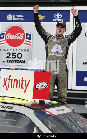 William Byron celebrates in Victory Lane after winning a NASCAR Cup ...