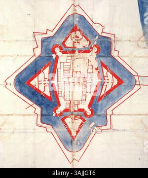This historical map depicts the layout of the Castello di Settimo ...
