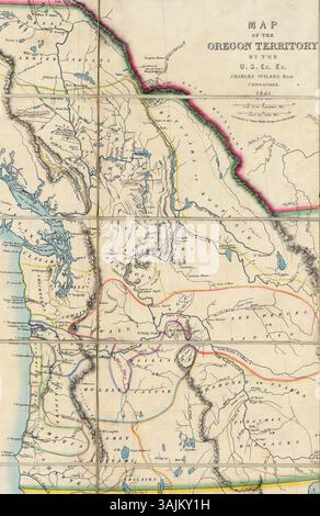 A historical map of Oregon, depicting the state's geographical features ...