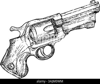 A detailed sketch of a revolver, showcasing its barrel, cylinder, and ...