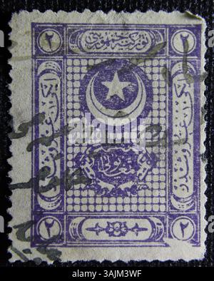 ISTANBUL, TURKEY - JANUARY 01, 2021: Turkish stamp shows Mustafa Kemal ...