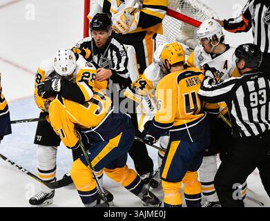 Nashville Predators left wing Cole Smith (36) warms up prior to facing ...