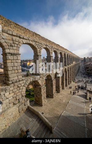 Exploring the Iconic Aqueduct of Segovia with Tourists Stock Photo - Alamy