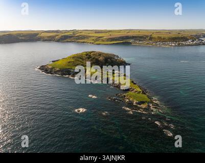 Looe Island nature reserve, also known as St George's Island, aerial ...
