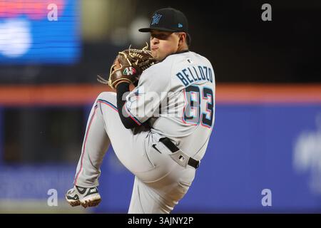 Miami Marlins starting pitcher Valente Bellozo (83) warms up before a ...