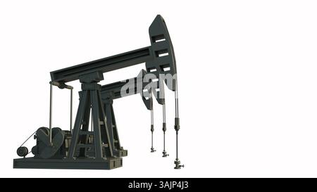 3D model of oil production pumping unit and black oil barrels on ...