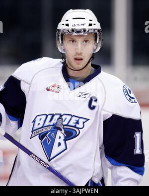 Profile photo on Saskatoon Blades goalie Ethan McCallum during WHL ...