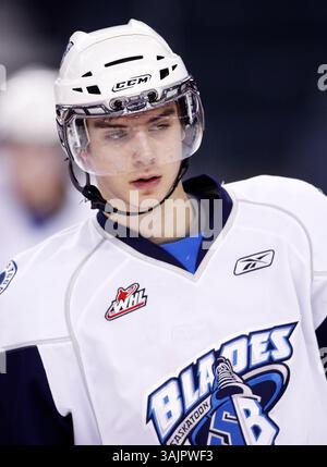Profile photo on Saskatoon Blades goalie Evan Gardner during WHL ...