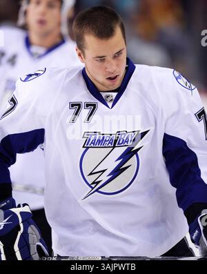 Tampa Bay Lightning's Victor Hedman, right, celebrates an overtime win ...