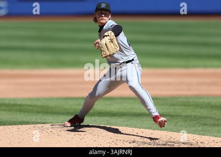 Miami Marlins starting pitcher Max Meyer throws to a Seattle Mariners ...