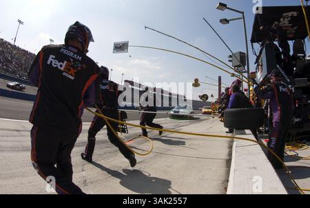 Denny Hamlin makes a pit stop during the NASCAR Daytona 500 auto race ...