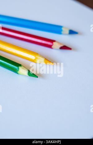 School supplies, colored pencils and watercolor paint pens, sticky ...